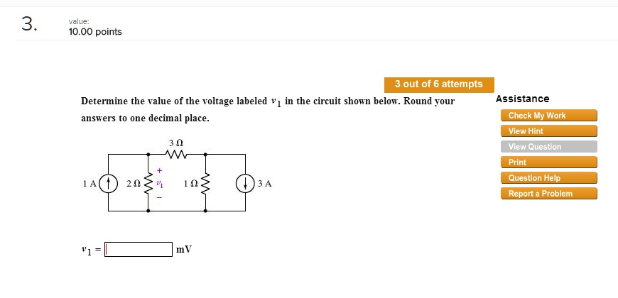 SOLVED: Determine the value of the voltage labeled v1 in the circuit shown below. A detailed ...