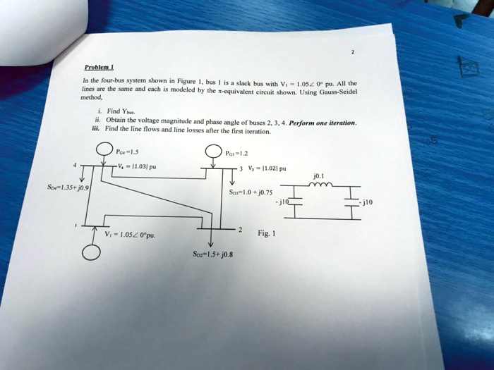 problem i in the four bus system shown in figure 1bus 1 is a slack bus with v1050 pu all the ...