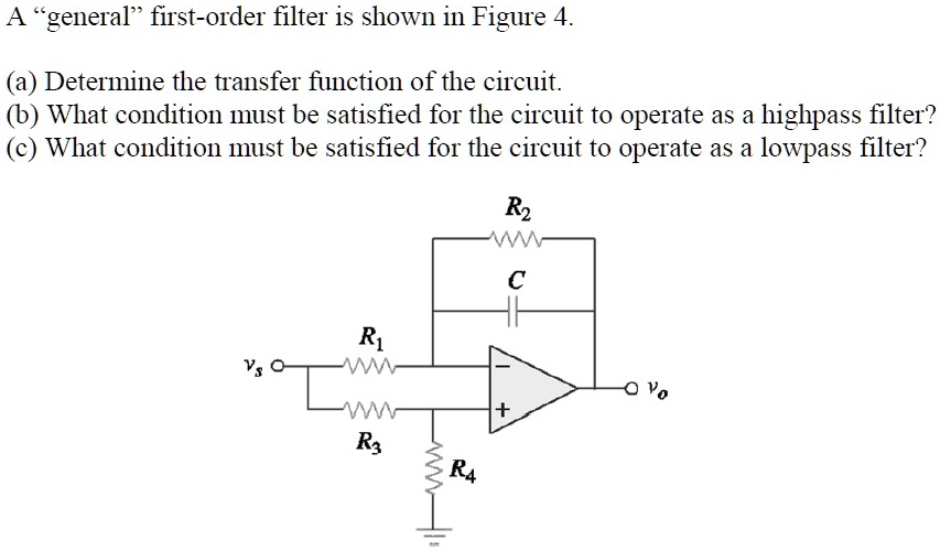 A g̈eneralf̈irst-order filter is shown in Figure 4. (a) Determine the ...
