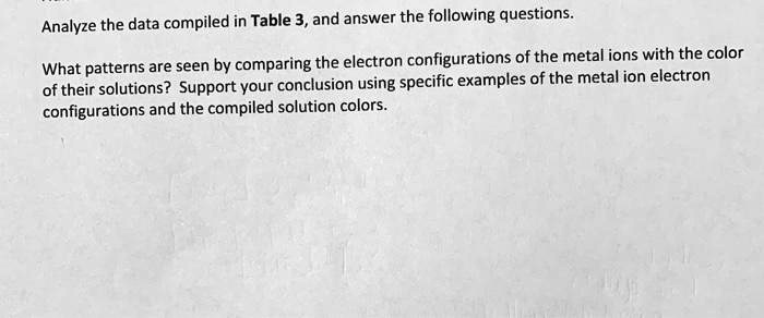 SOLVED: Analyze the data compiled in Table 3,and answer the following ...
