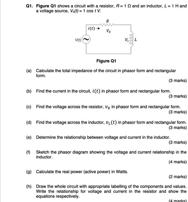 SOLVED: Text: Q1. Figure Q1 shows a circuit with a resistor, R = 1 Î© and an inductor, L = 1 H ...