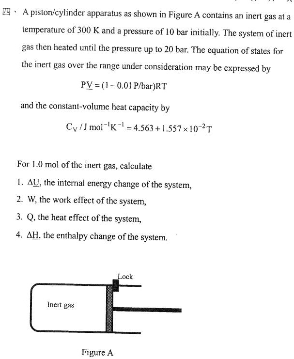 ??A piston/cylinder apparatus as shown in Figure A contains an inert ...