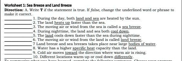 worksheet 1sea breeze and land breeze worksheet 1 sea breeze and land ...