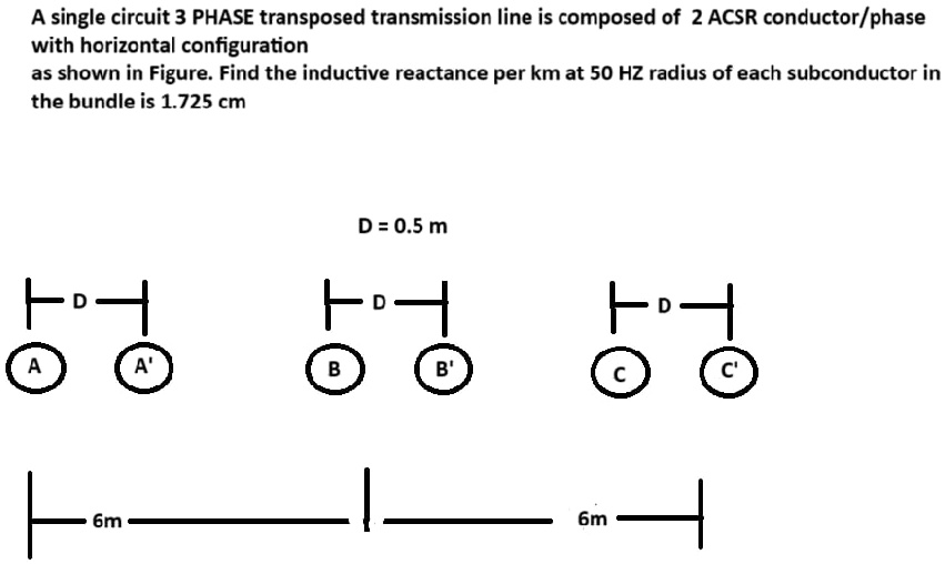 a single circuit 3 phase transposed transmission line is composed of 2 acsr conductorphase with ...