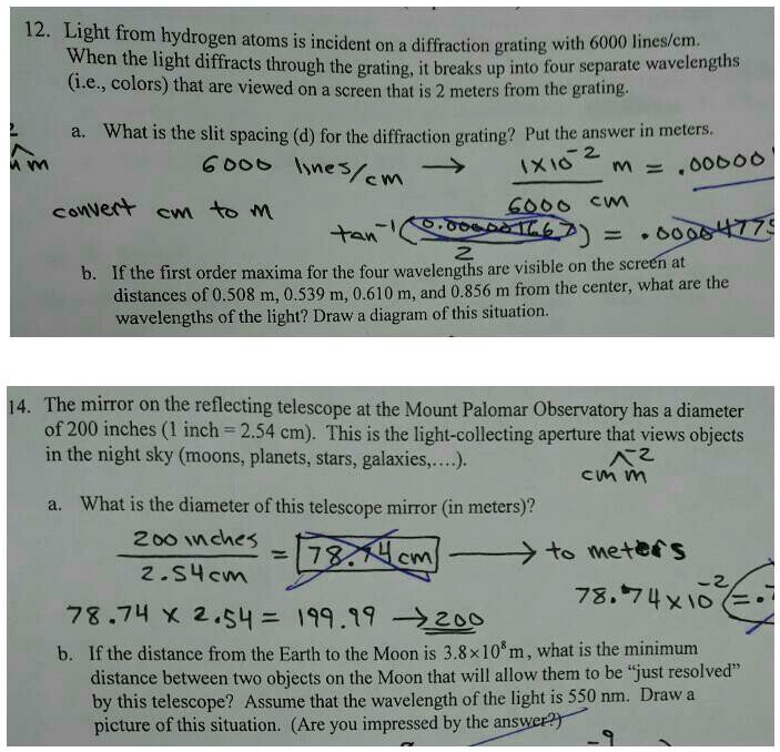 Solved 12 Light From Hydrogen Atoms Is Incident On When Diffraction Grating With 6000 Lineslem