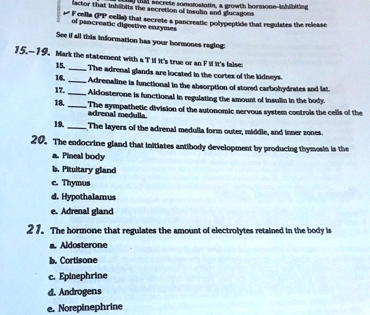 SOLVED: Endocrine system questions Factors that inhibit the secretion ...