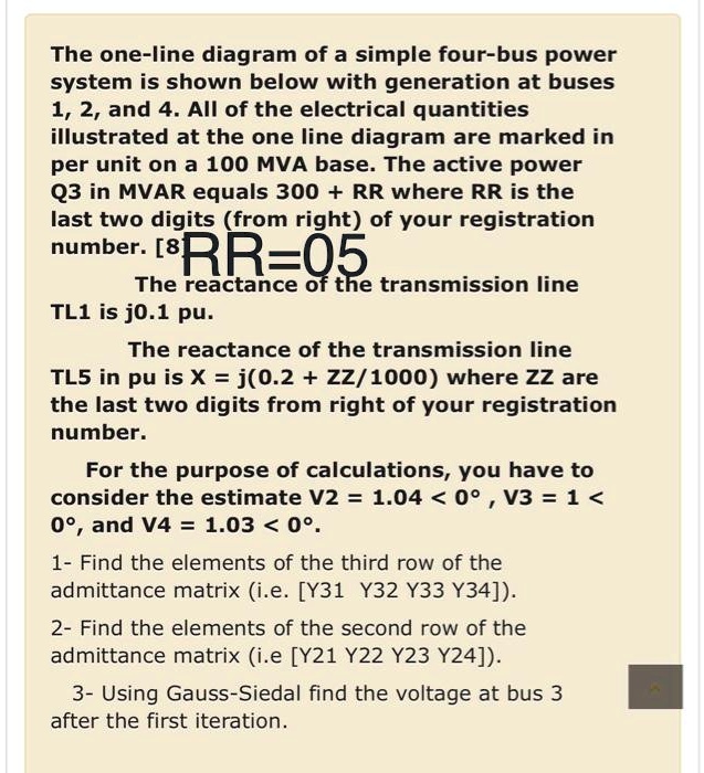 SOLVED: The one-line diagram of a simple four-bus power system is shown below with generation at ...