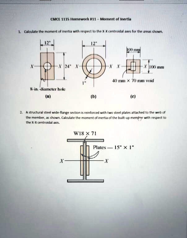 SOLVED: Calculate the moment of inertia with respect to the X-X centroidal axes for the areas ...