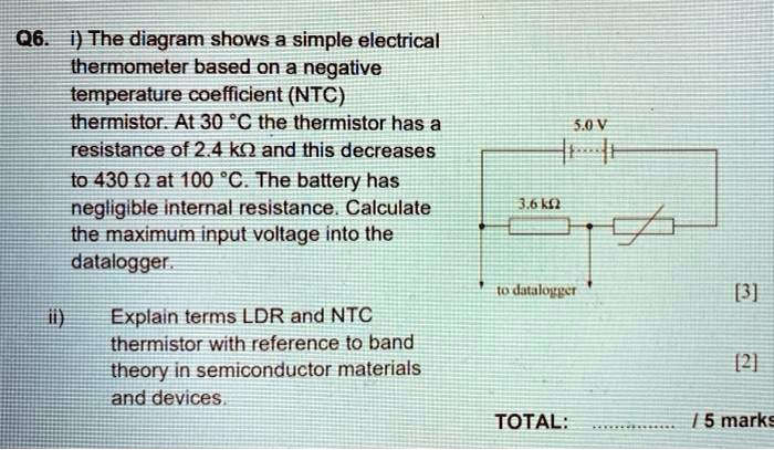 Q6. i) The diagram shows a simple electrical thermometer based on a ...