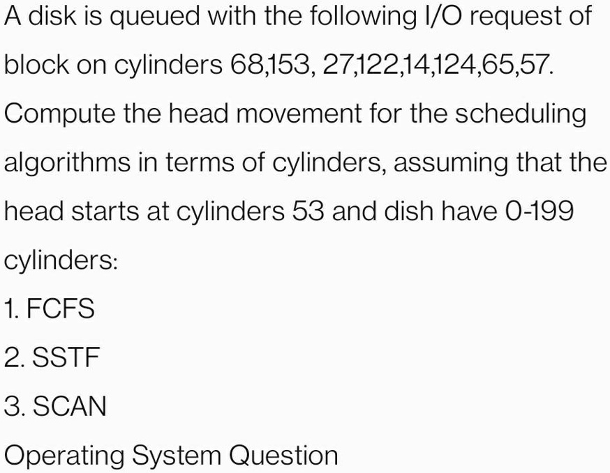 [GET ANSWER] A disk is queued with the following I/O request of block ...