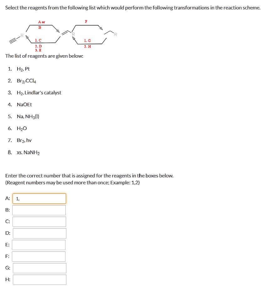select the reagents from the following list which would perform the ...