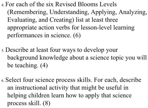 SOLVED: For each of the six Revised Bloom's Levels (Remembering, Understanding, Applying ...