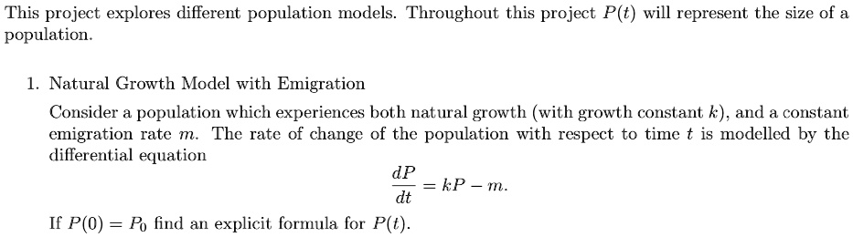 SOLVED: This project explores different population models Throughout ...
