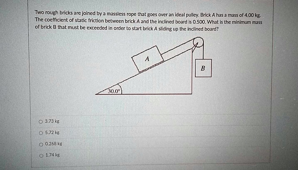 SOLVED:Two rough bricks are joined by a massless rope that goes over an ...