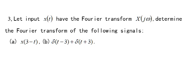 Let input x(t) have the Fourier transform X(jw), determine the Fourier transform of the ...
