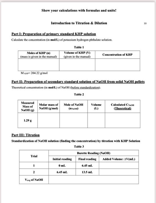 SOLVED:Shon our culculations #ith formulas and unite? Introduction ...
