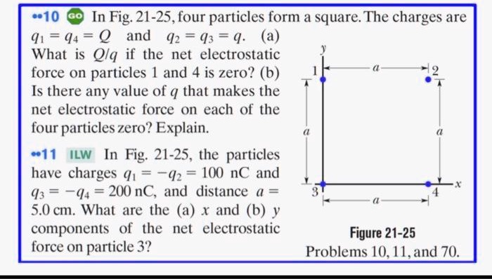 SOLVED: 210 In Fig: 21-25,four particles form a square.The charges are 41 44 = Q and 42 43 = q ...