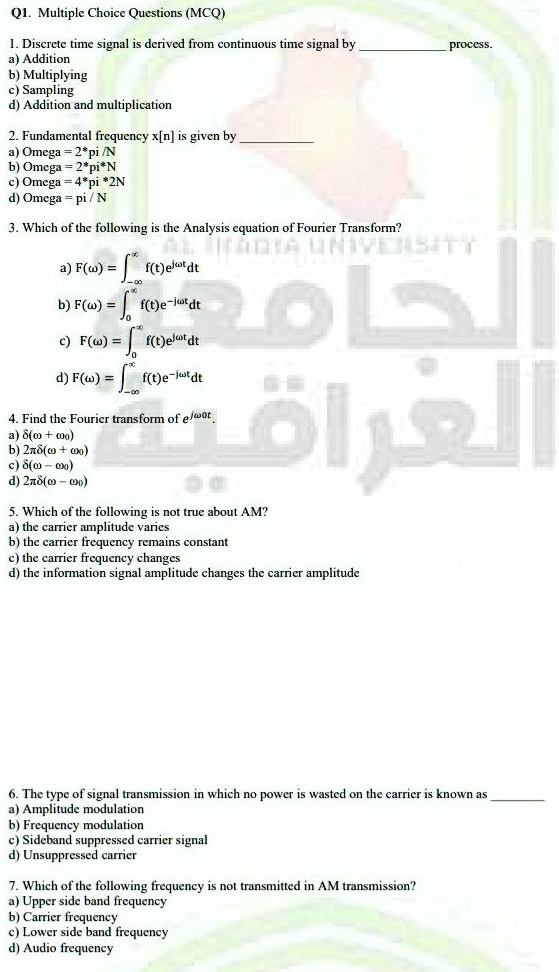 1. Discrete time signal is derived from continuous time signal by a ...
