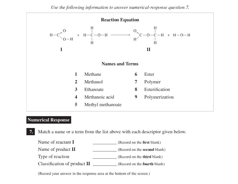 Use the following information to answer numerical-response question 7. Reaction Equation I + H ...