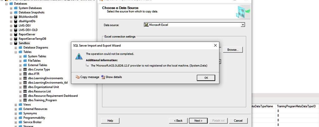 SOLVED: I was trying to import data from Excel into SSMS 19.9 but I got ...