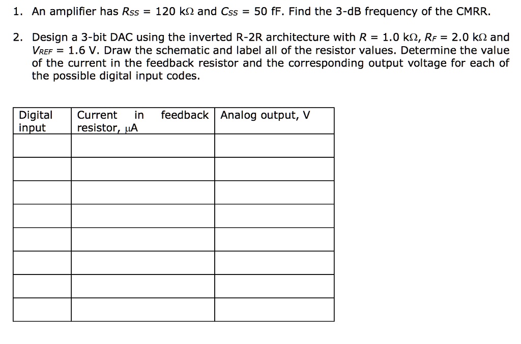 SOLVED: An amplifier has Rss = 120 kÎ© and Css = 50 fF. Find the 3-dB frequency of the CMRR. 2 ...