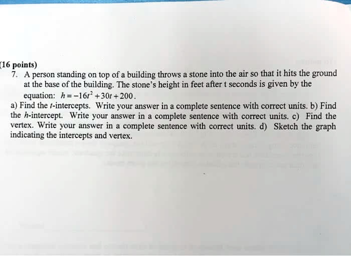 SOLVED: " A person standing on top of a building throws a stone into ...