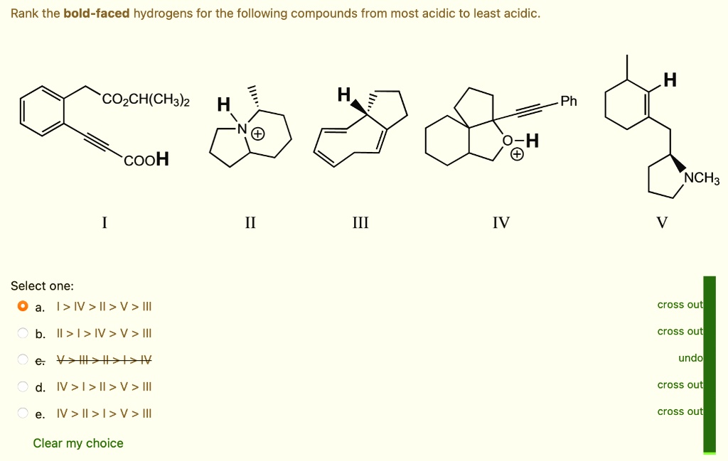 SOLVED: Rank the bold-faced hydrogens for the following compounds from ...