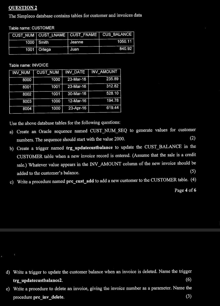 SOLVED: Texts: QUESTION 2 The Simpleco database contains tables for customer and invoice data ...