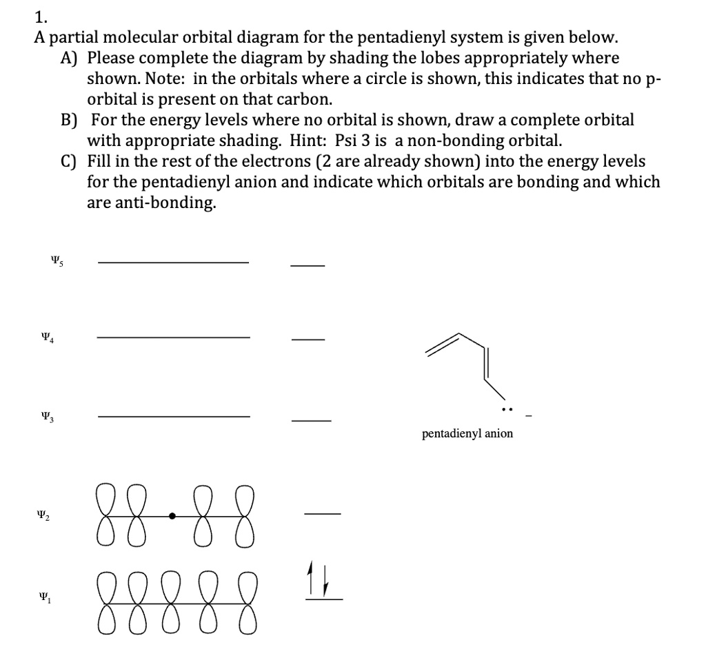 1 a partial molecular orbital diagram for the pentadienyl system is given below a please ...