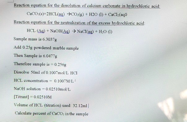 Reaction equation for the dissolution of calcium carbonate in ...