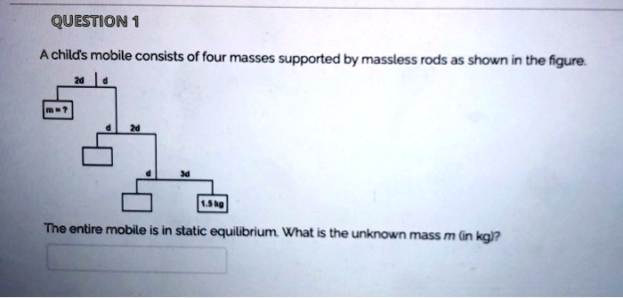 question 1 achilds mobile consists of four masses supported by massless rods as shown in the ...