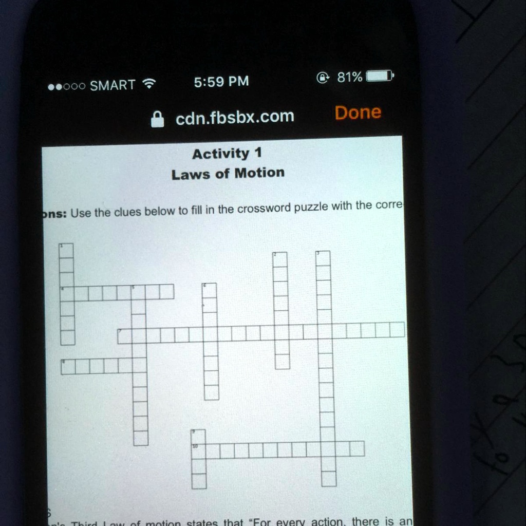 Activity 1 Laws of Motion tions: Use the clues below to fill in the crossword puzzle with the ...