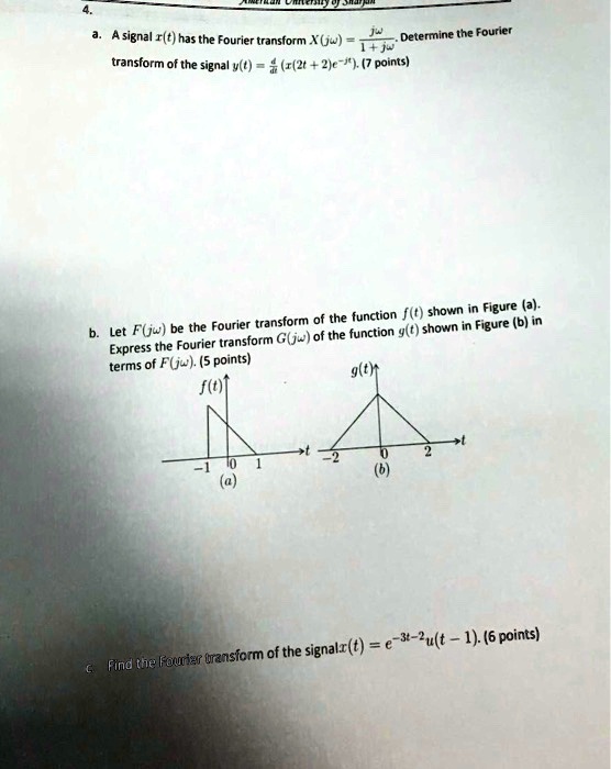 SOLVED: Determine the Fourier transform of the signal t = (2t + 2e^(-7t)). b. Let F(jw) be the ...