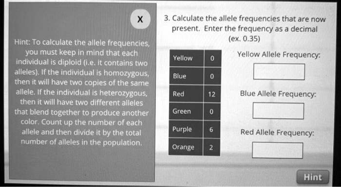 SOLVED: Calculate the allele frequencies that are now present: Enter ...