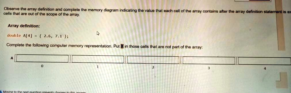 Observe the array definition and complete the memory diagram indicating the value that each cell ...