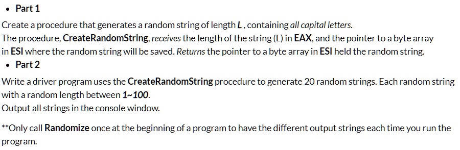Part 1 Create A Procedure That Generates A Random String Of Length L Containing All Capital