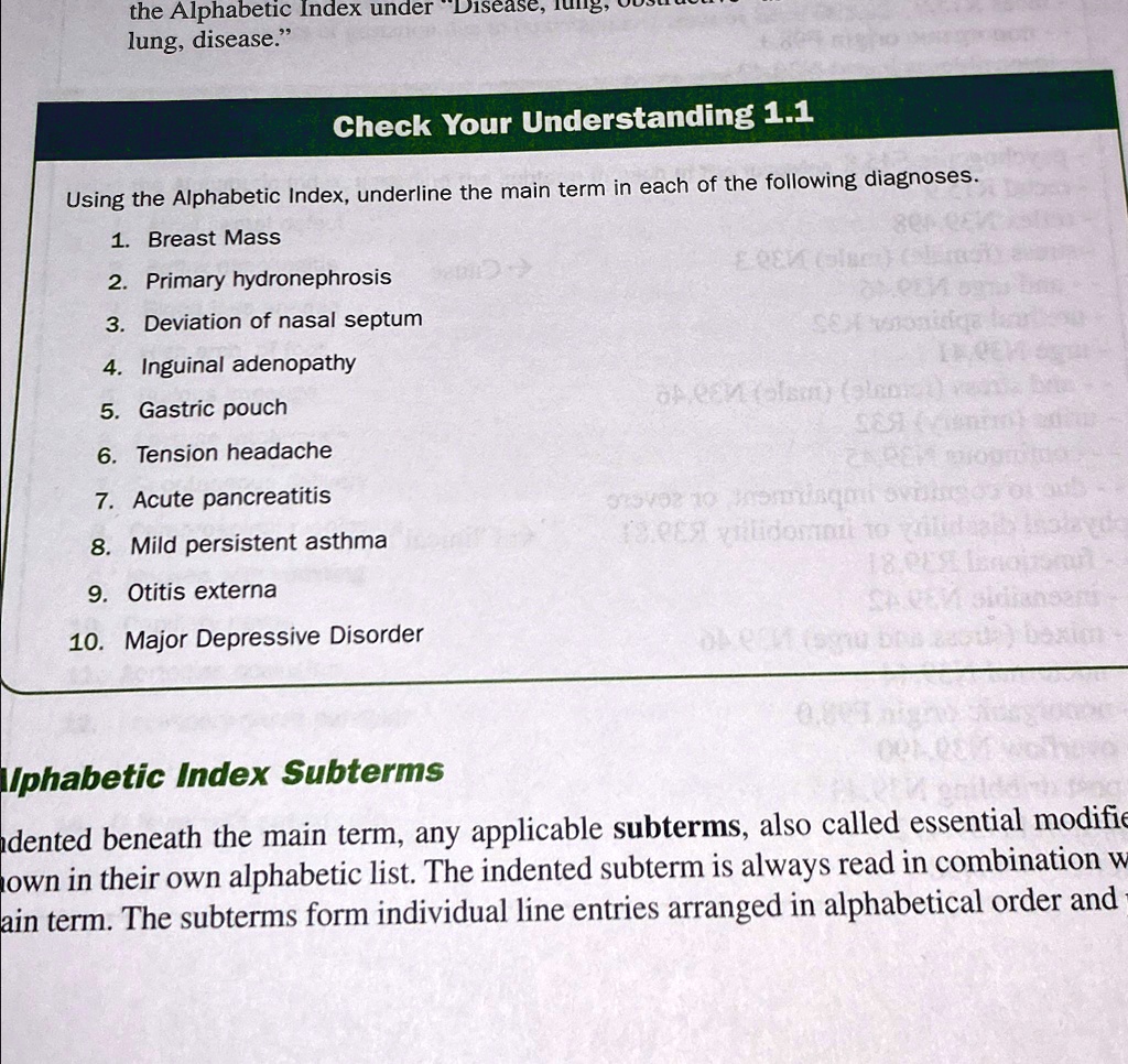 check your understanding 11 using the alphabetic index underline the main term in each of the ...