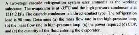 SOLVED: A two-stage cascade refrigeration system uses ammonia as the ...