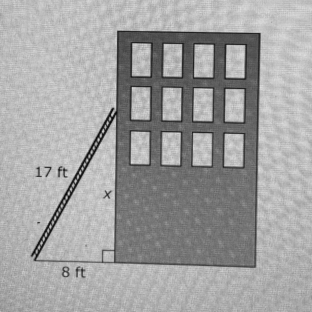 SOLVED: A 17-foot ladder is leaning against a building. The base of the ...