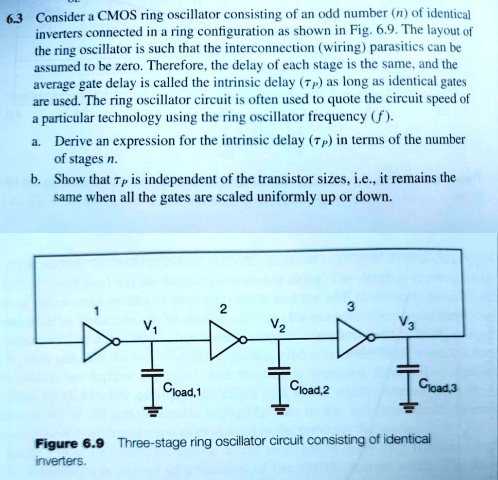 6.3 Consider a CMOS ring oscillator consisting of an odd number (n) of ...