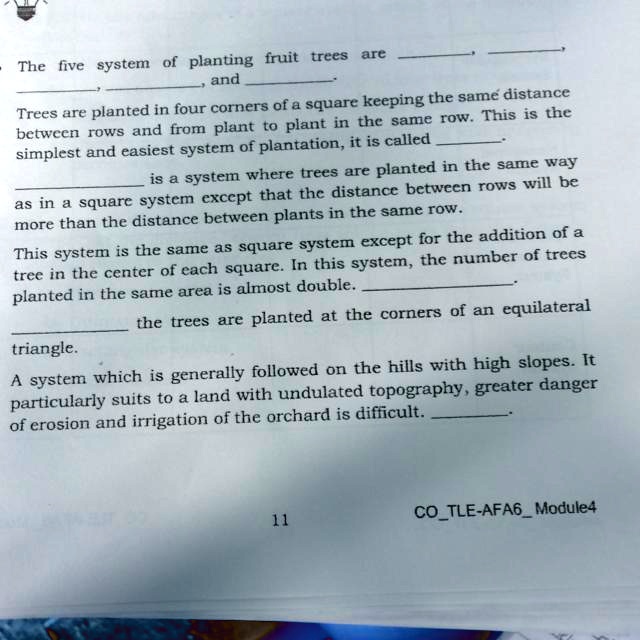 SOLVED:'What I Have Learned The five system of planting fruit trees are ...