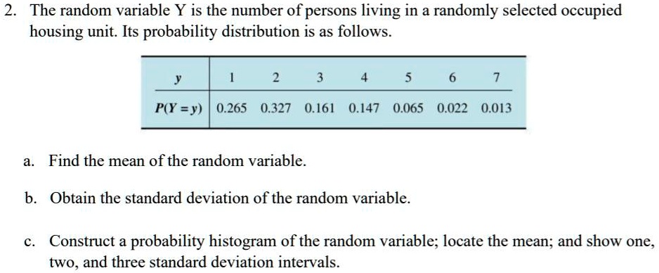 SOLVED: 2 The random variable Y is the number of persons living in a randomly selected occupied ...