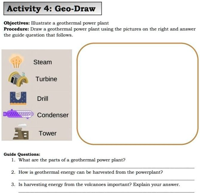 Activity 4: Geo-Draw Objectives: Illustrate a geothermal power plant ...
