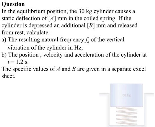 SOLVED: In the equilibrium position, the 30 kg cylinder causes a static ...