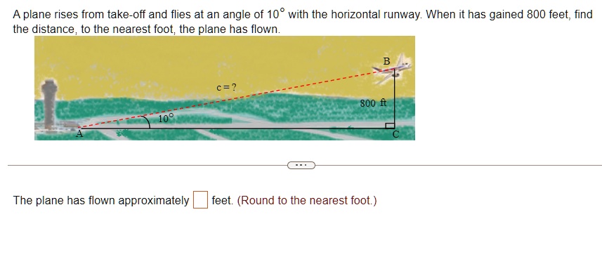 A plane rises from take-off and flies at an angle of 10° with the ...