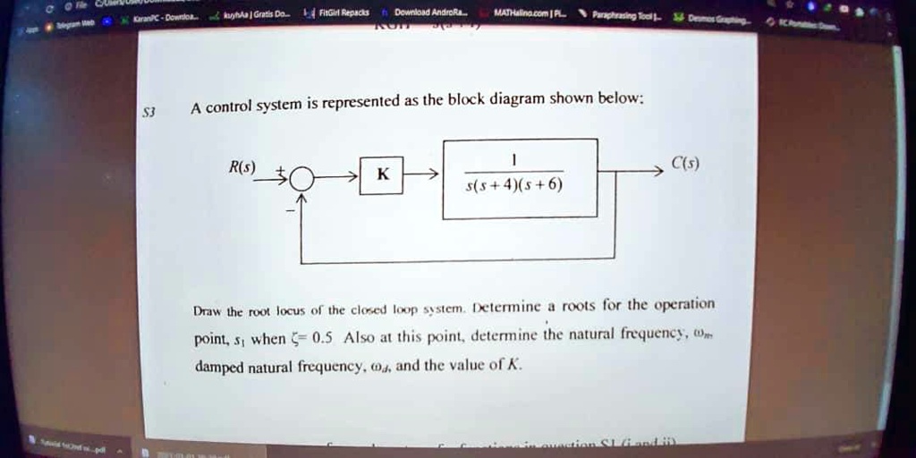 S3 A control system is represented as the block diagram shown below: R(s) →⊕→ K →(1)/(s(s+4)(s+6 ...