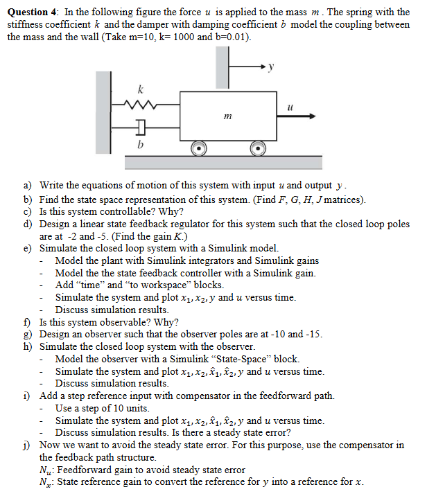 Question 4: In the following figure the force u is applied to the mass ...