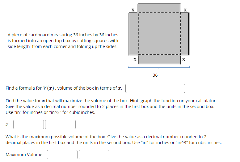 A piece of cardboard measuring 36 inches by 36 inches is formed into an ...