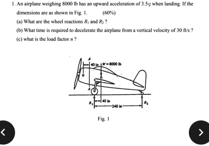 [GET ANSWER] 1. An airplane weighing 8000 lb has an upward acceleration ...