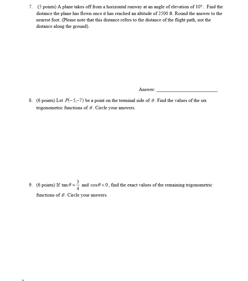 SOLVED: A plane takes off from a horizontal runway at an angle of elevation of 10Â°. Find the ...